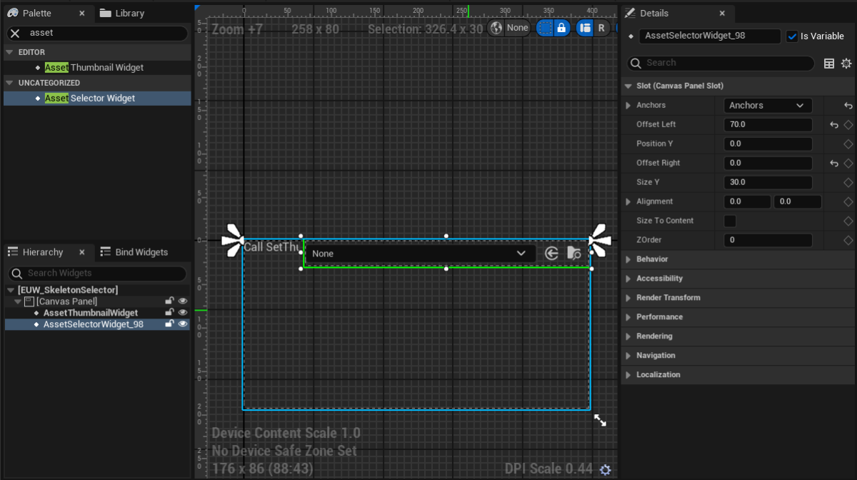 【UE5】詳細で良く見るアセットの種類にクラスでフィルターをかけてコンボボックスから候補一覧を選択するとそのサムネイルも表示してくれるウィジェットを EditorUtilityWidget で ...